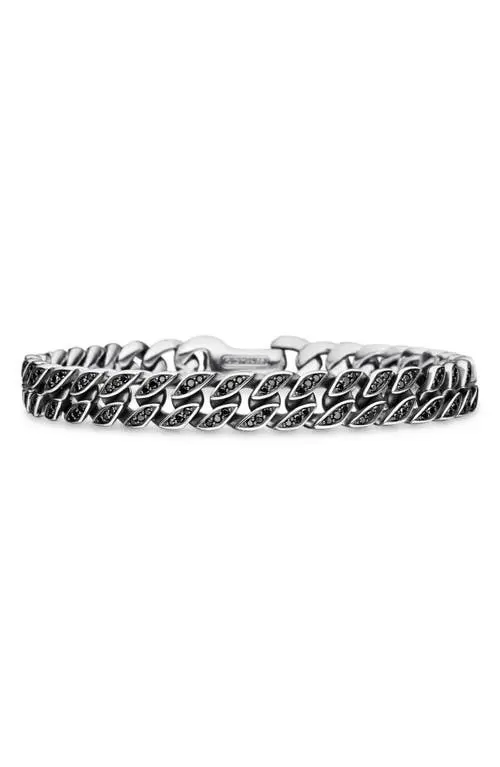 David Yurman Sterling Silver Curb Chain Bracelet With Diamonds - Black Diamond