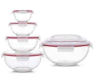 JOYJOLT Set Of 5 Nestable Glass Mixing Bowls Wi Th Handle Lid - One-color