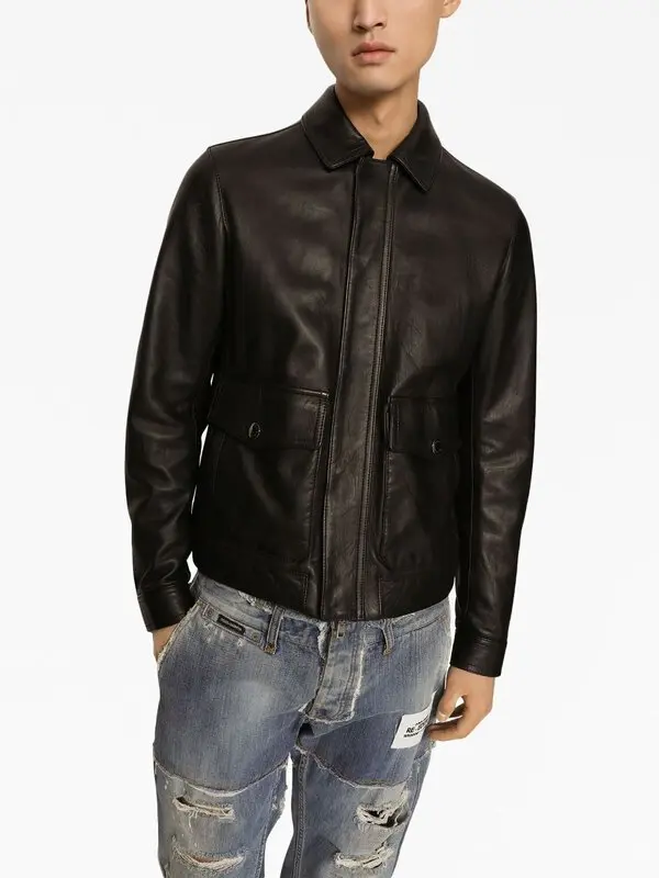 Dolce & Gabbana Collared Leather Coat