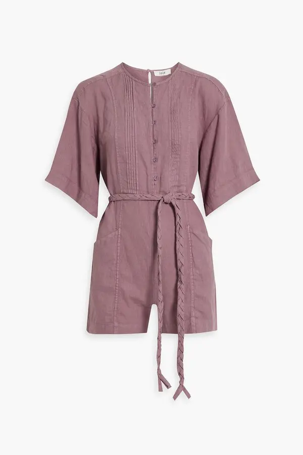 Joie Colin Pintucked Linen Playsuit - Grape