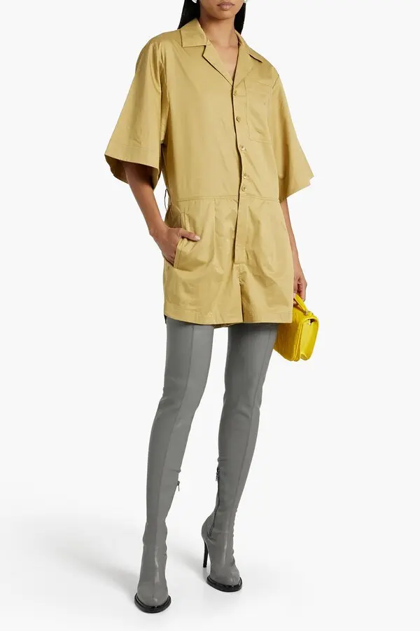Tibi Pleated Cotton-Poplin Playsuit In Mustard 70% Off