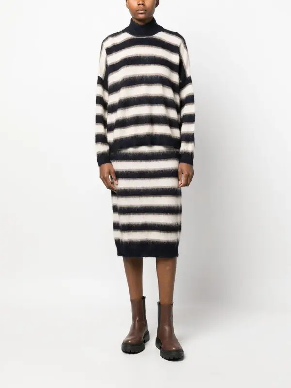 Brunello Cucinelli Striped Knitted Midi Skirt