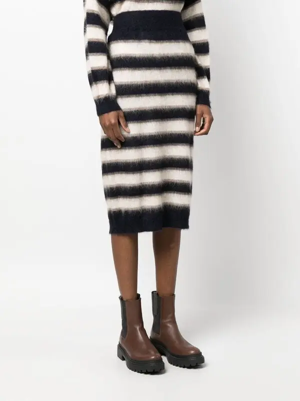 Brunello Cucinelli Striped Knitted Midi Skirt
