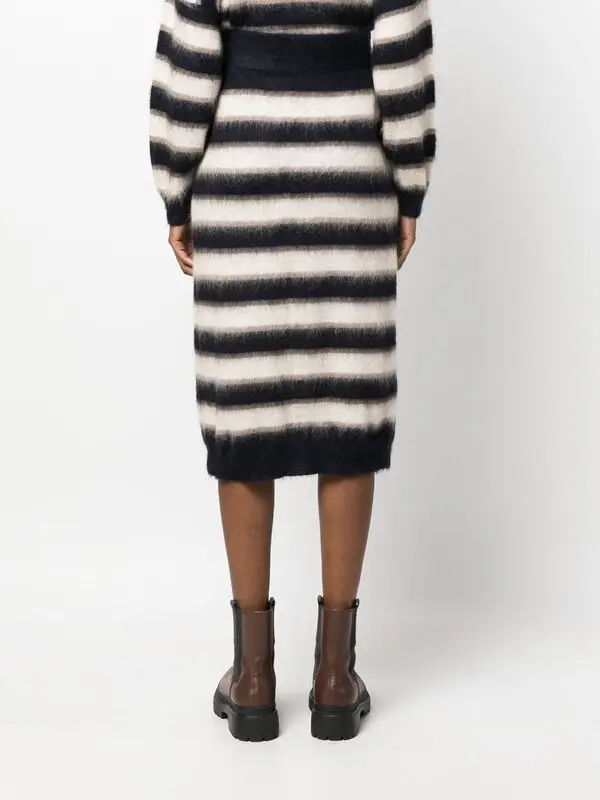 Brunello Cucinelli Striped Knitted Midi Skirt