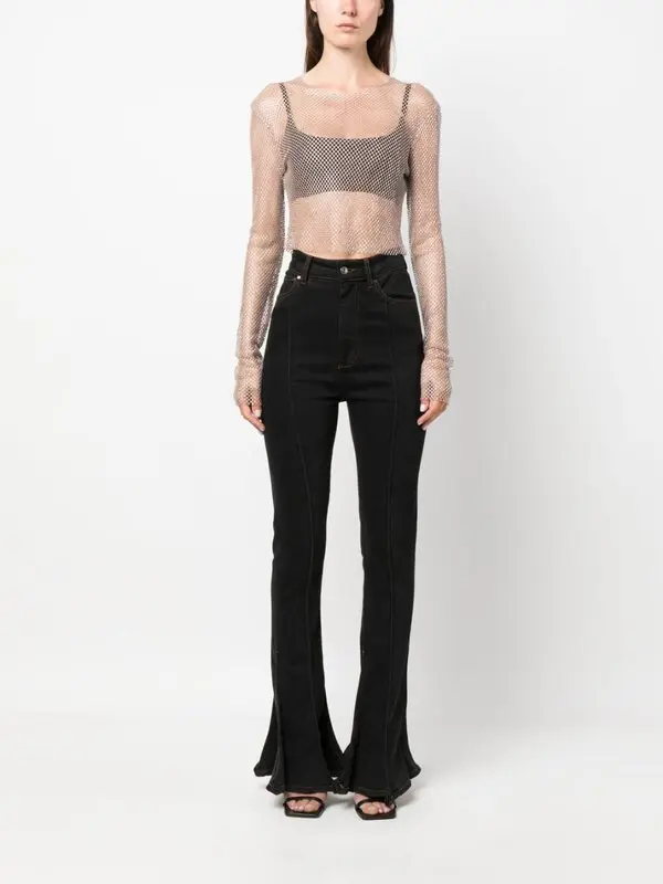 GENNY Rhinestone Mesh Cropped Blouse