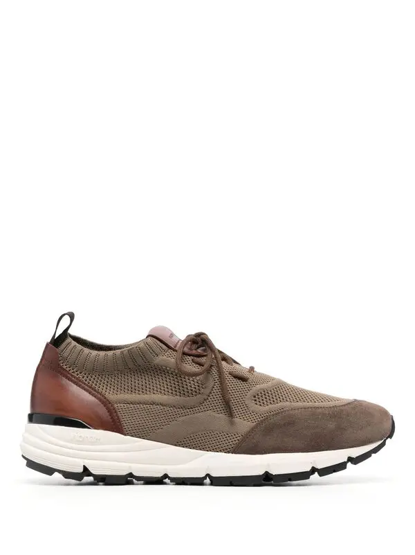SCAROSSO Knitted-upper Leather Sneakers - Brown