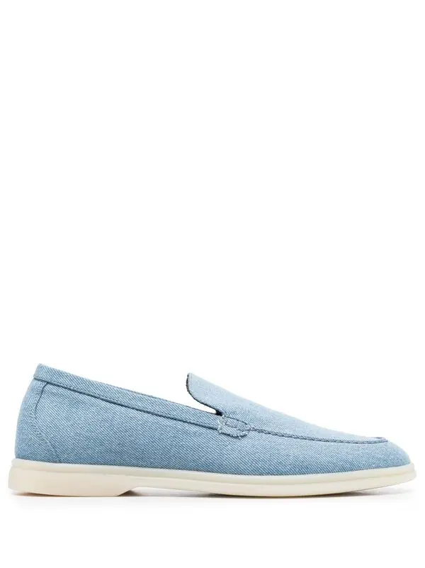 SCAROSSO Almond-toe Denim Loafers - Blue