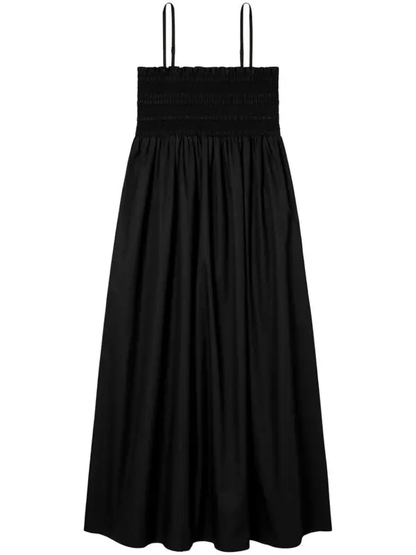 Tory Burch Smocked Cotton Midi Flared Dress In Black - 50% Off |  Editorialist