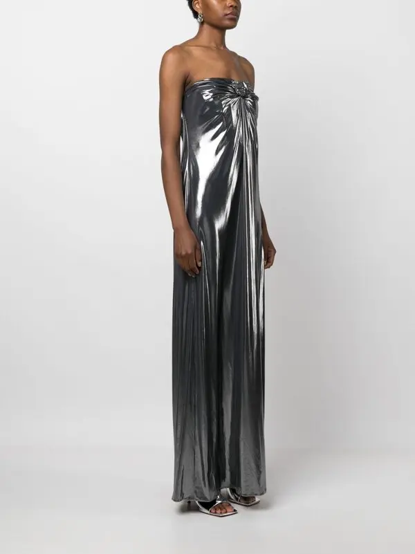 Magda Butrym Strapless Metallic Maxi Dress In Silver - 40% Off |  Editorialist