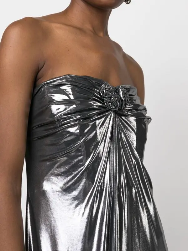 Magda Butrym Strapless Metallic Maxi Dress In Silver - 40% Off |  Editorialist