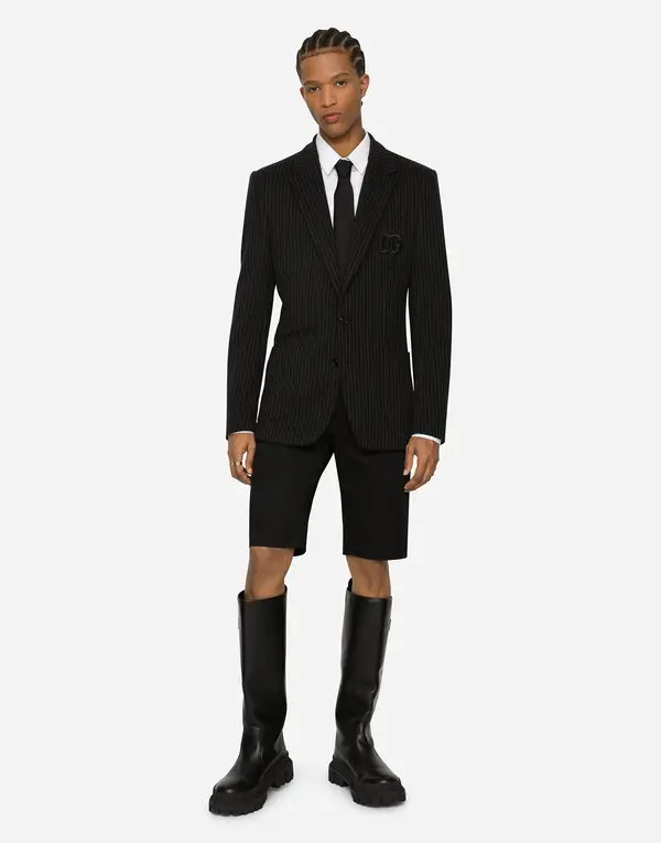 Dolce & Gabbana Stretch Cotton Tailored Shorts With Dg Patch