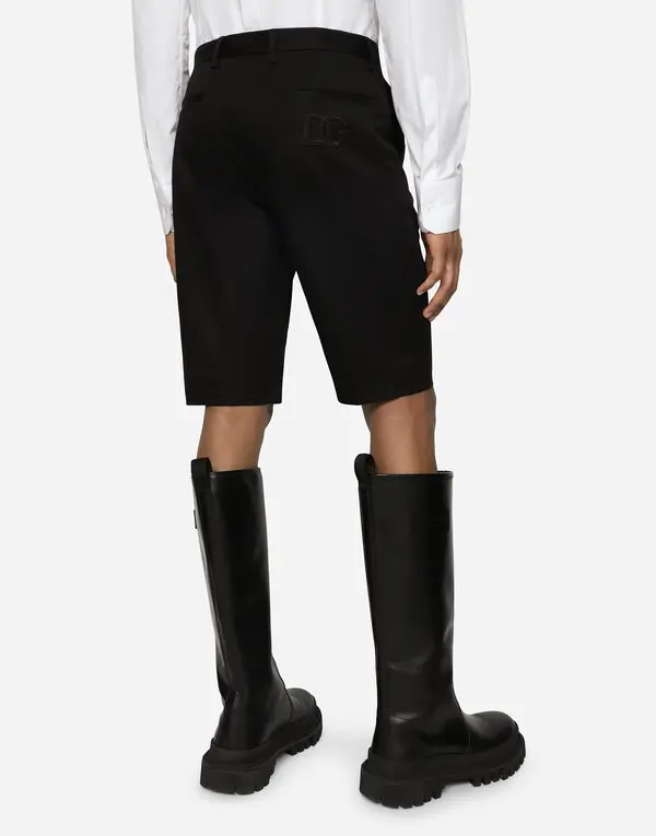 Dolce & Gabbana Stretch Cotton Tailored Shorts With Dg Patch