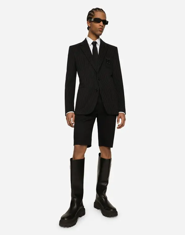 Dolce & Gabbana Stretch Cotton Tailored Shorts With Dg Patch