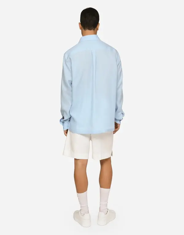 Dolce & Gabbana Linen Hawaiian Shirt With Dg Hardware - Azure