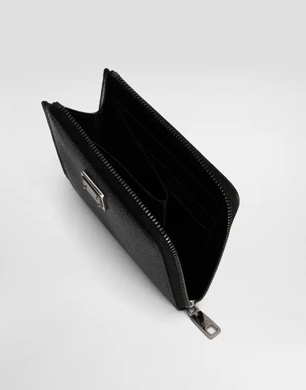 Dolce & Gabbana Calfskin Card Holder With Branded Plate - Black