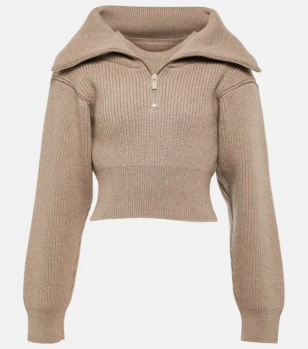 Jacquemus Le Maille Risoul Cropped Wool Sweater - Brown