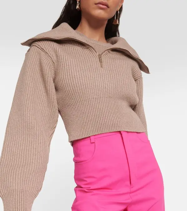 Jacquemus Le Maille Risoul Cropped Wool Sweater - Brown