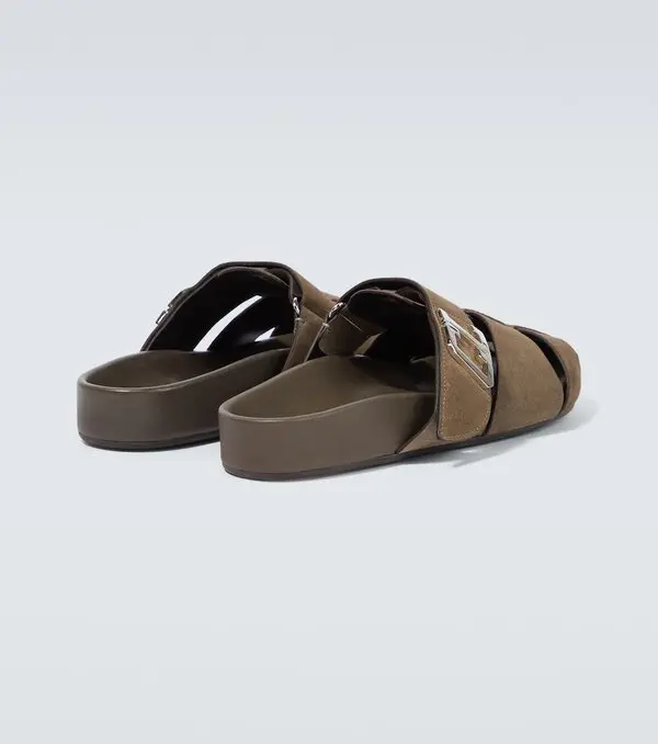 CHRISTIAN LOUBOUTIN Embellished Suede Mules - Brown