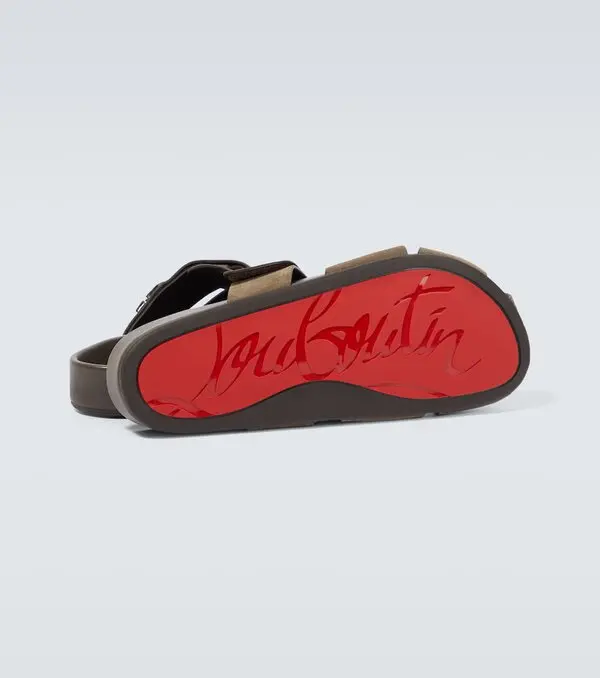 CHRISTIAN LOUBOUTIN Embellished Suede Mules - Brown
