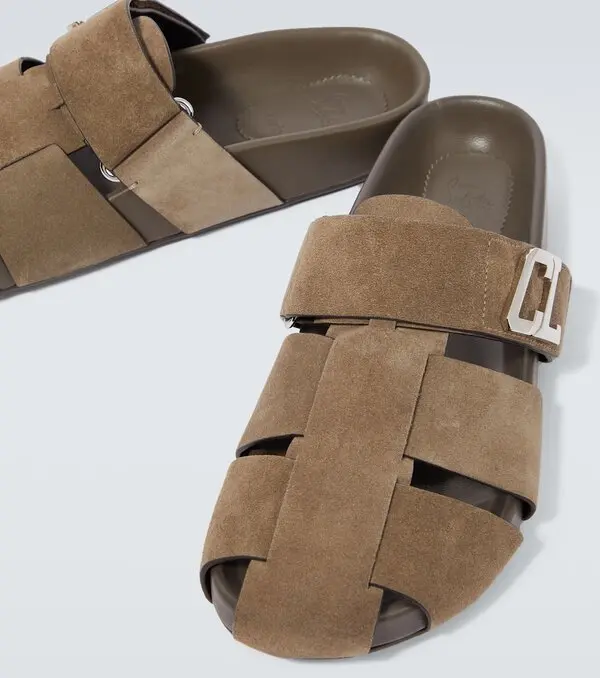 CHRISTIAN LOUBOUTIN Embellished Suede Mules - Brown