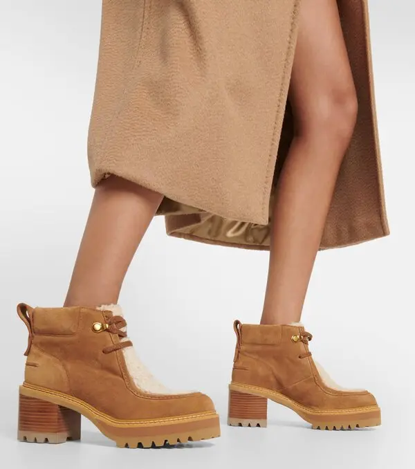 See By Chloé Shearling-trimmed Suede Ankle Boots