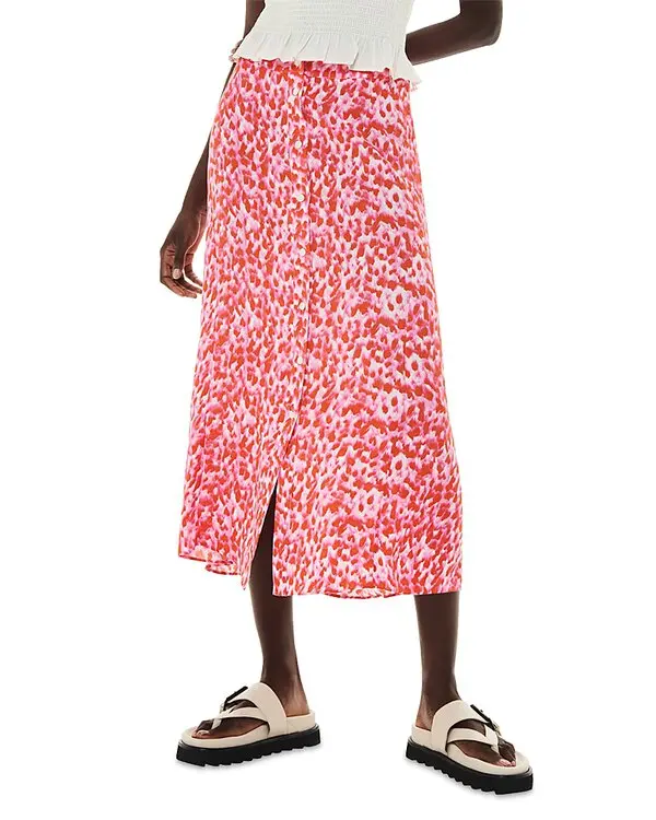 Whistles Animal Print Button Skirt - Pink Multi