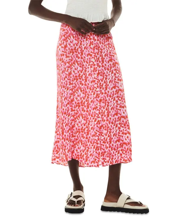 Whistles Animal Print Button Skirt - Pink Multi