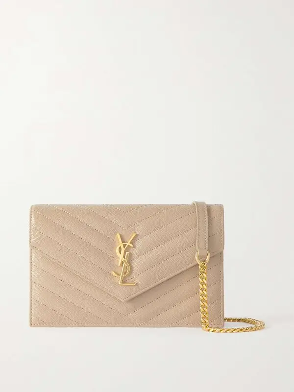 Saint Laurent Cassandre Envelope Chain Matelassé Textured-leather Bag - Beige