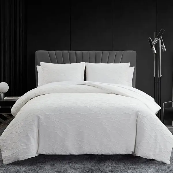 Vera Wang Abstract Crinkle Duvet Cover Set, King - White