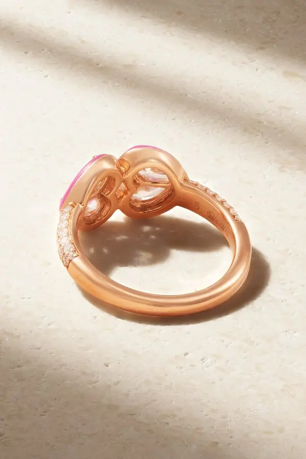 KAMYEN Heart 18-karat Rose Diamond And Enamel Ring