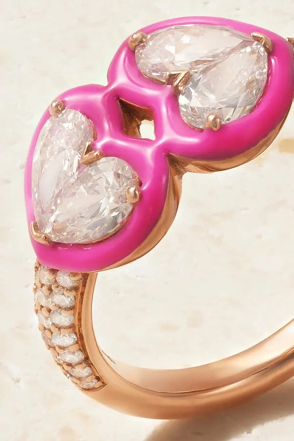 KAMYEN Heart 18-karat Rose Diamond And Enamel Ring