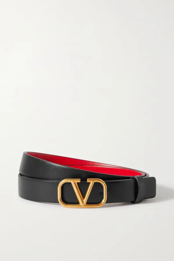 Valentino Garavani Vlogo Reversible Leather Belt - Black