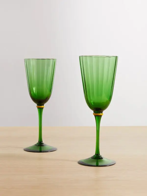 La DoubleJ Set Of Two Murano Wine Glasses - Green