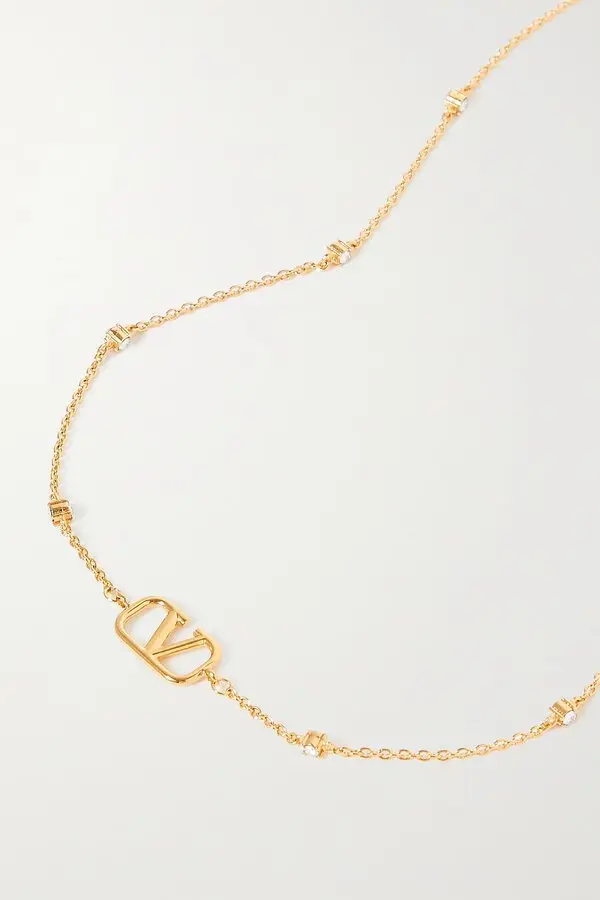 Valentino Garavani Vlogo Crystal Necklace - Gold