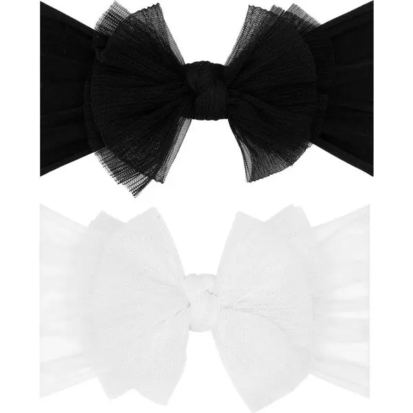 BABY BLING 2-pack Point D'esprit Tulle Headbands - Pleated Black White