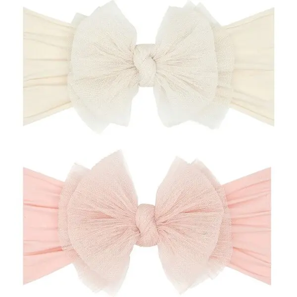 BABY BLING 2-pack Point D'esprit Tulle Headbands - Pleated Rose Quartz + Oatmeal