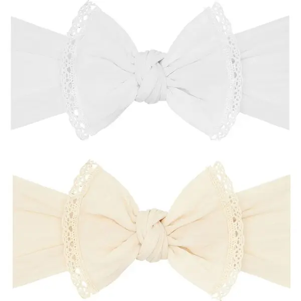 BABY BLING 2-pack Bow Headbands - White Lace Oatmeal Lace