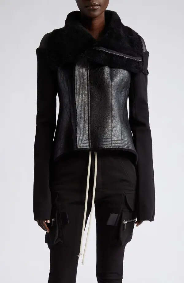 Rick Owens Luxor Naska Genuine Shearling & Merino Wool Biker Jacket