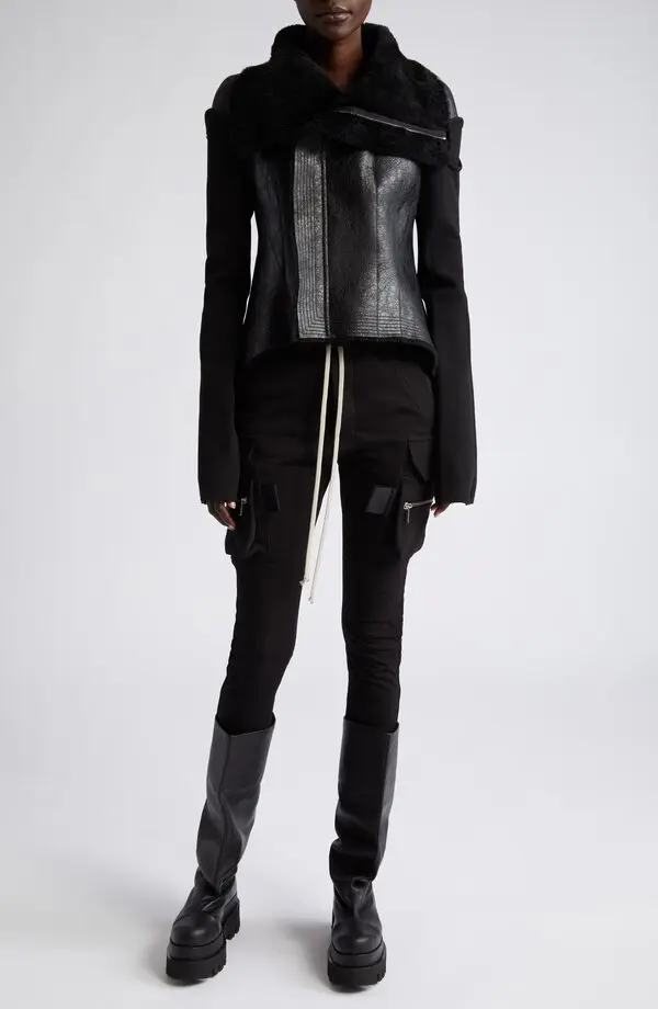 Rick Owens Luxor Naska Genuine Shearling & Merino Wool Biker Jacket