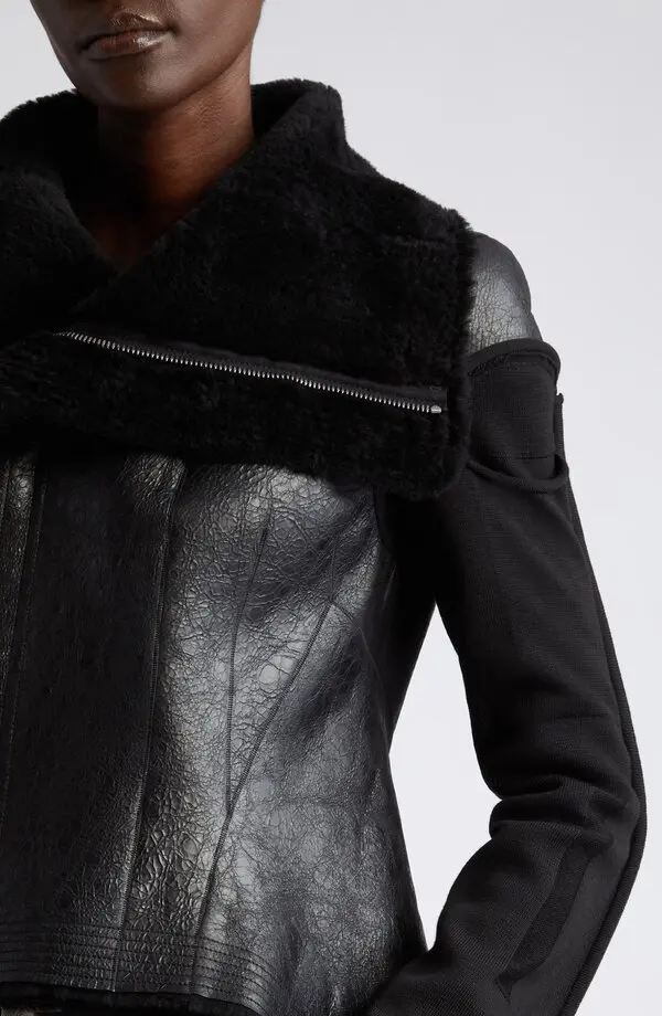 Rick Owens Luxor Naska Genuine Shearling & Merino Wool Biker Jacket
