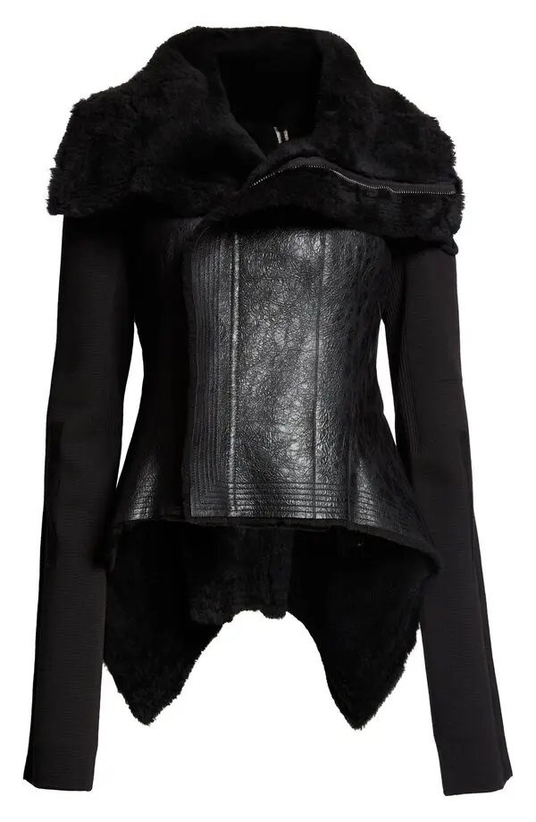 Rick Owens Luxor Naska Genuine Shearling & Merino Wool Biker Jacket