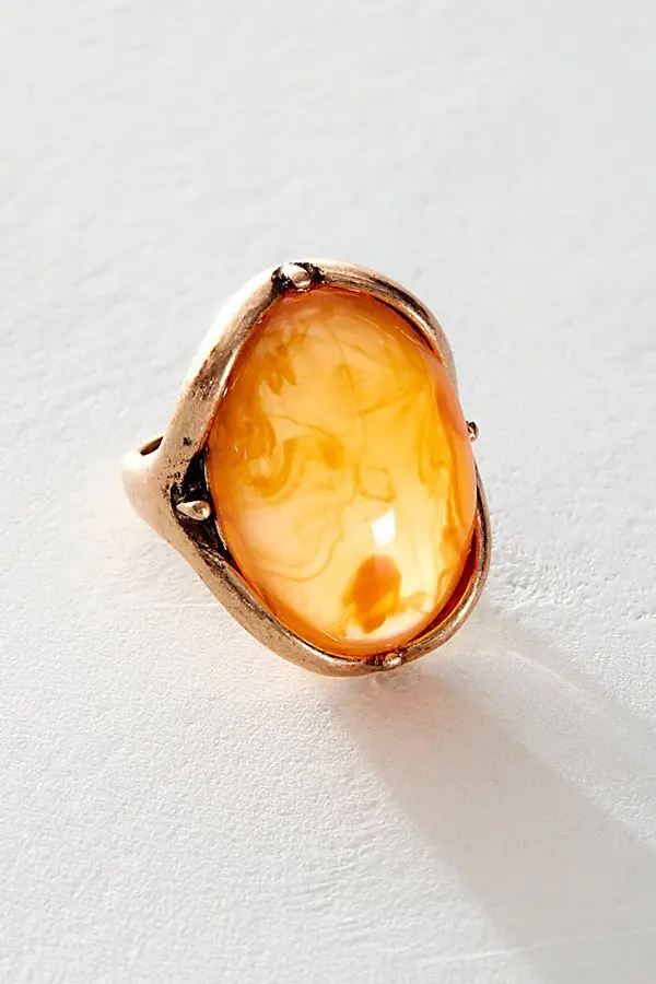 Free People Essence Stone Inlay Ring - Amber Gold