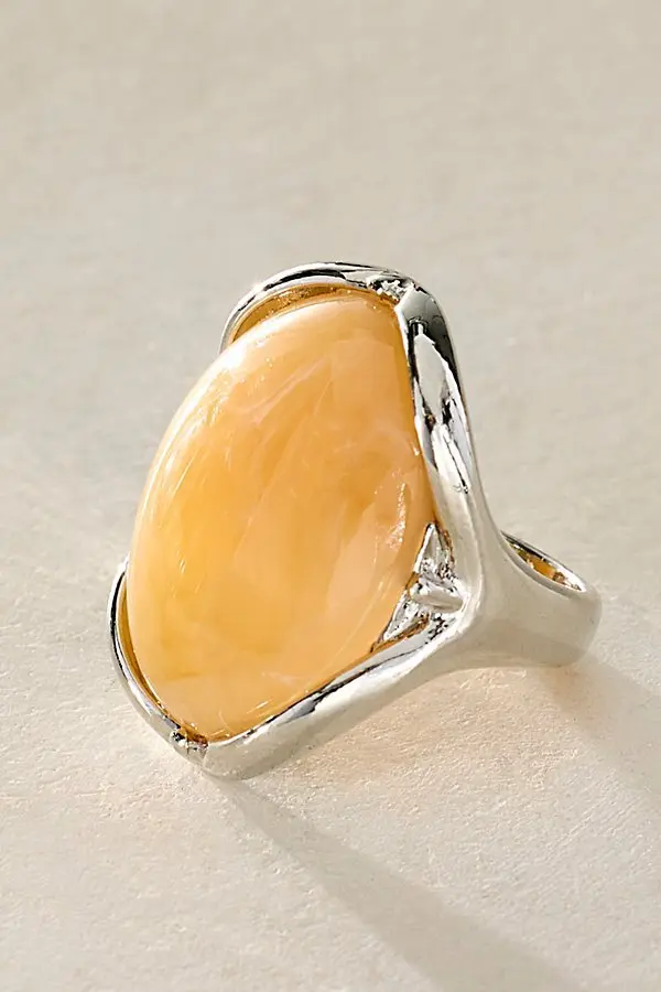 Free People Oversized Oval Stone Inlay Ring - Honey/silver