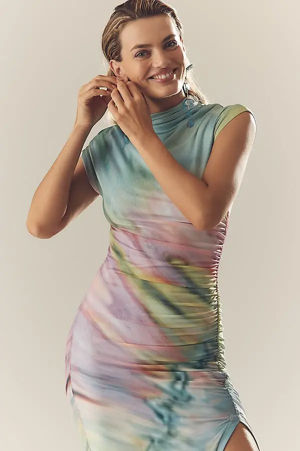 the maya ruched cowl neck dress mesh edition Obsessed with this @anthropologie Maya Ruched Cowl- Neck dress! The mesh  material is so breathable, light and comfortable while the fit and ruching  is super flattering What do you guys think? #ootd