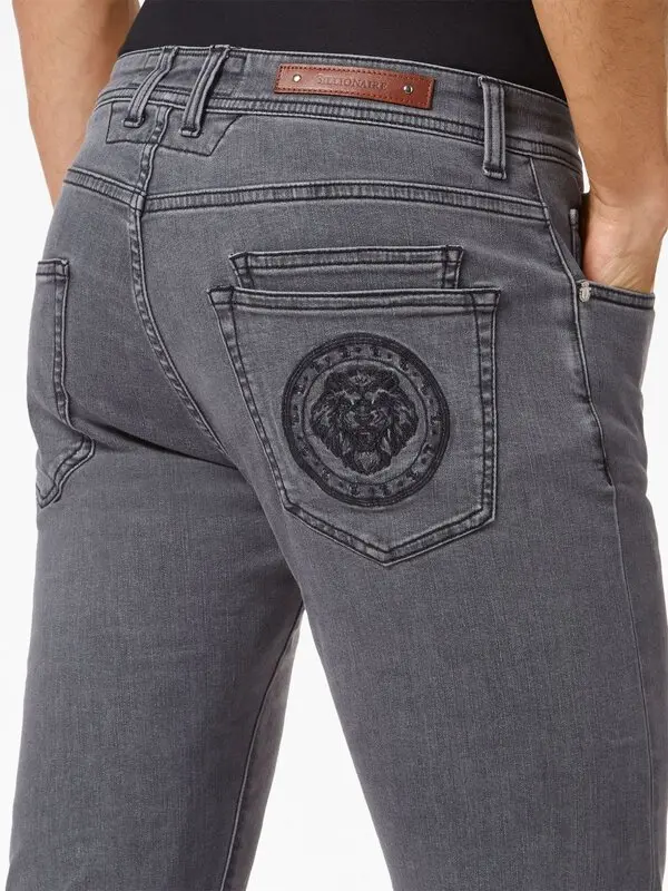 BILLIONAIRE Logo-embroidered Straight-leg Jeans - Grey