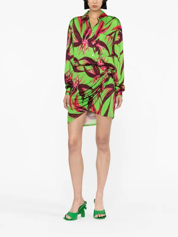 LOUISA BALLOU Coastline Floral-print Miniskirt - Green