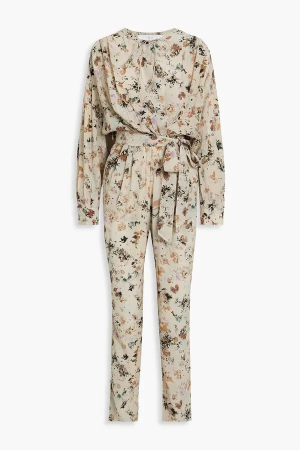 IRO PARIS Mattai Floral-print Lyocell And Silk-blend Jumpsuit - Beige