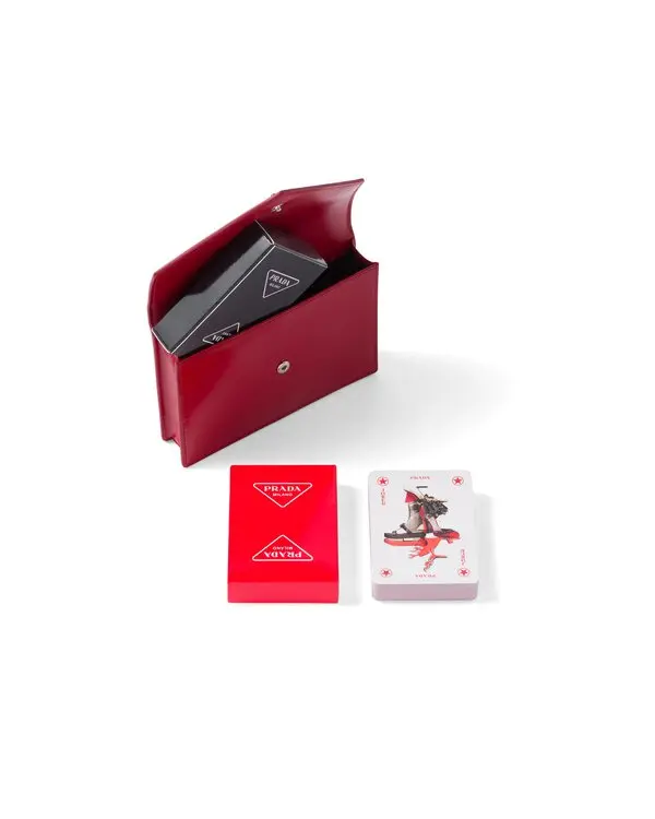 Prada Playing Cards With Leather Case - Red