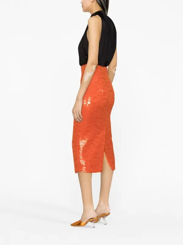LAQUAN SMITH Sequinned Crêpe And Corded Lace Skirt