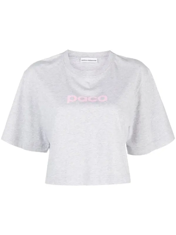 Rabanne Logo-print Cropped T-shirt - Grey